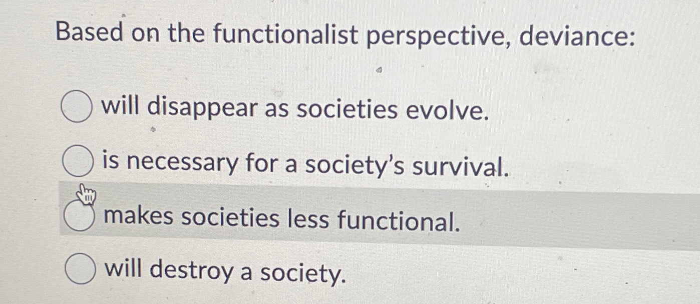 Solved Based on the functionalist perspective, deviance:will | Chegg.com