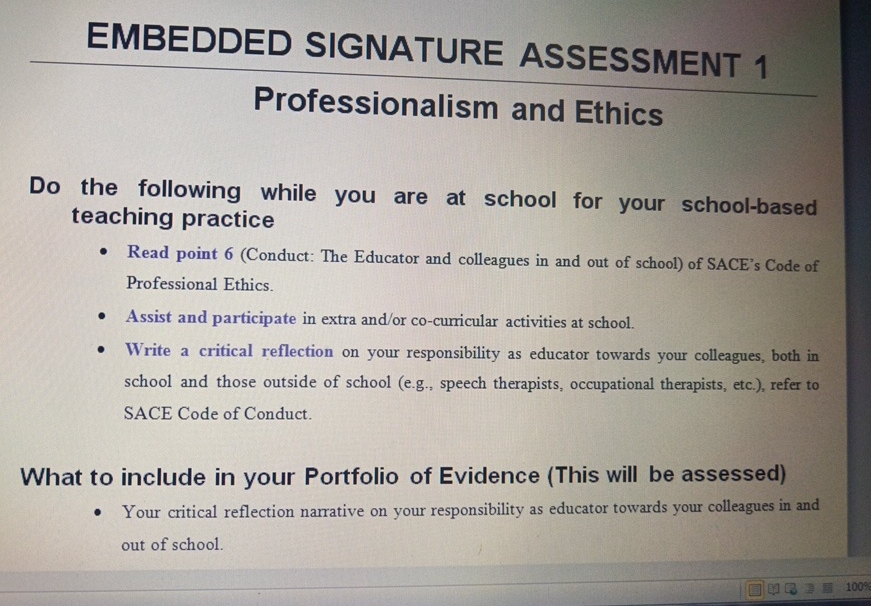 Solved EMBEDDED SIGNATURE ASSESSMENT 1Professionalism and | Chegg.com
