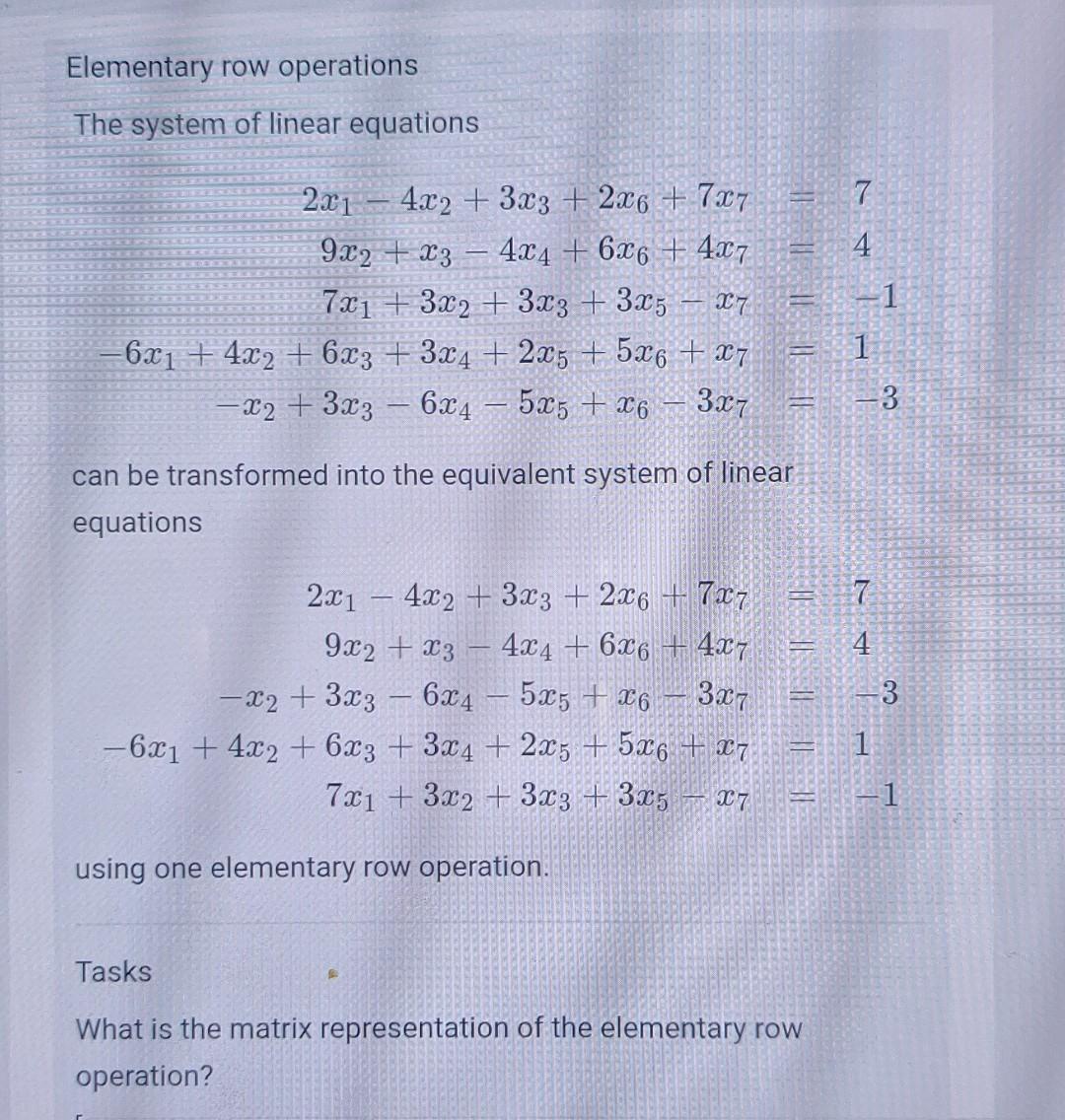 Solved Elementary row operations The system of linear | Chegg.com