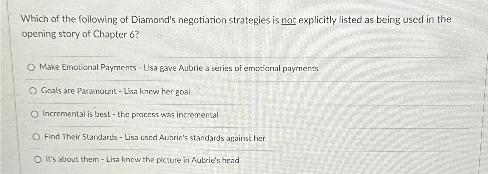 Solved Which of the following of Diamond's negotiation | Chegg.com