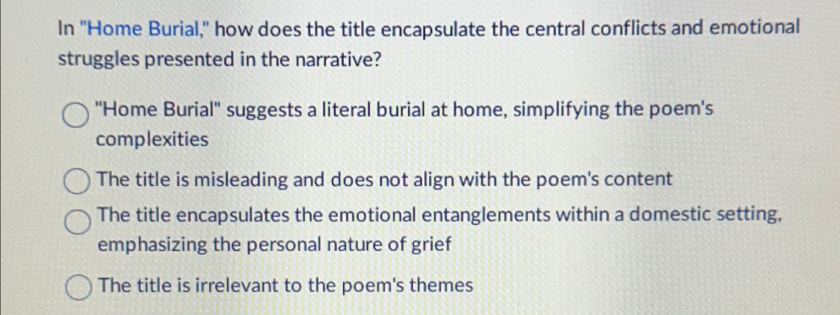 Solved In "Home Burial," how does the title encapsulate the | Chegg.com