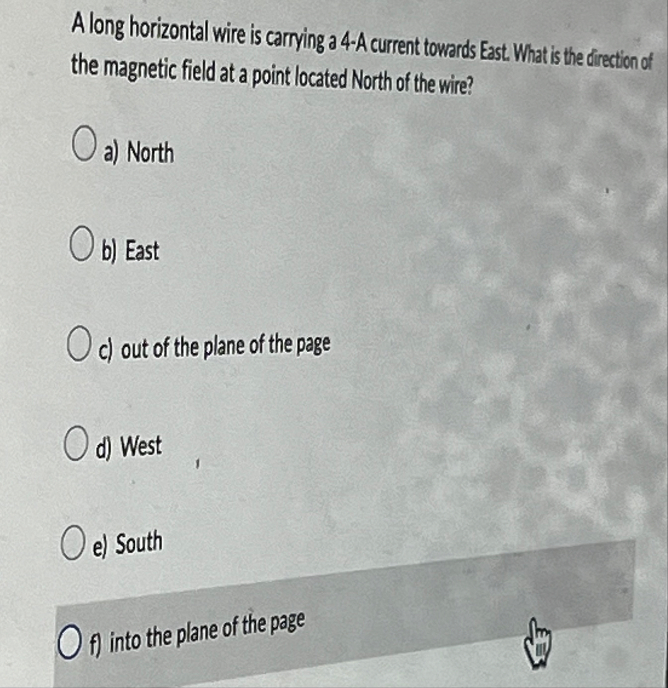 Solved A long horizontal wire is carving a 4-A current | Chegg.com