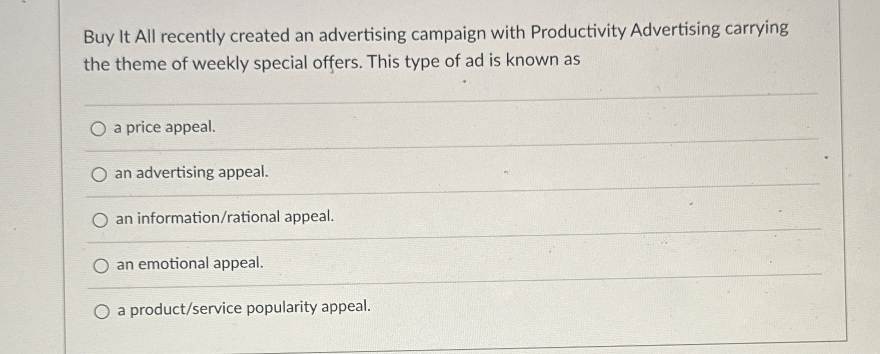 Solved Buy It All recently created an advertising campaign | Chegg.com
