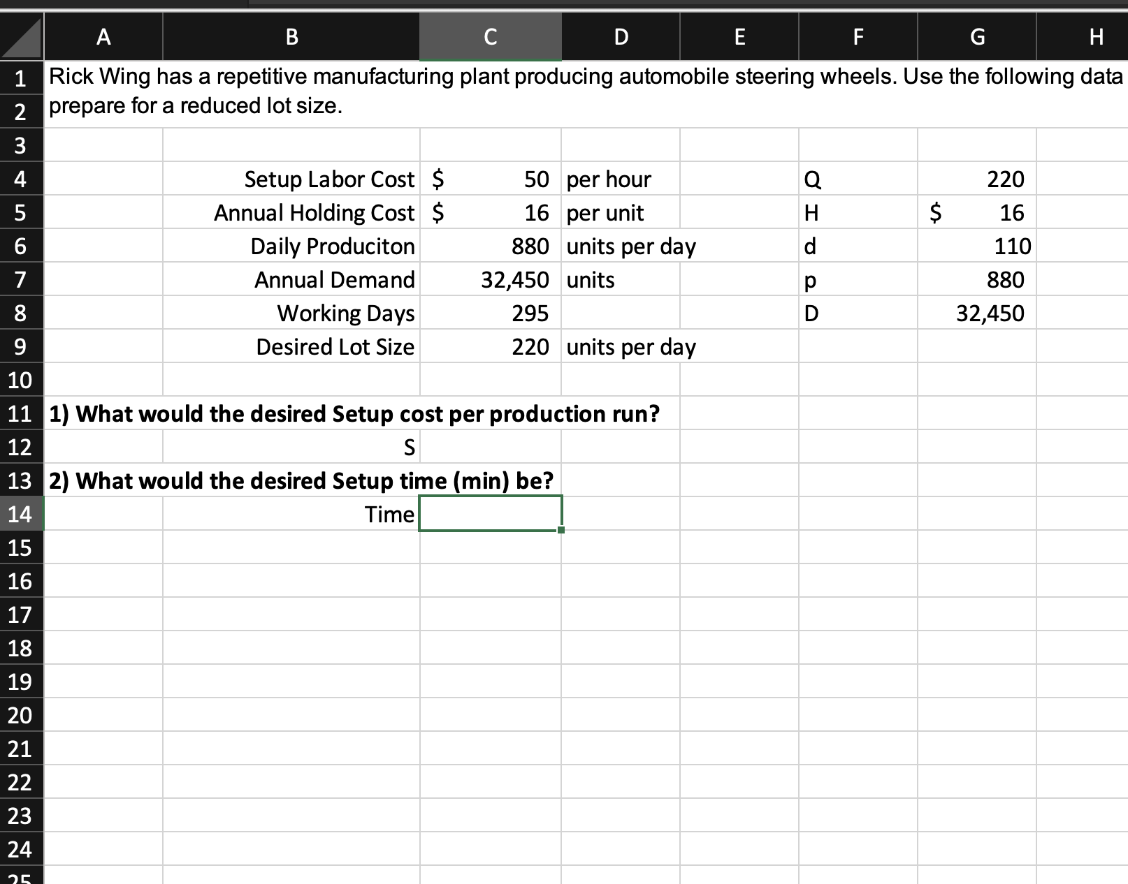 Solved Rick Wing has a repetitive manufacturing plant | Chegg.com