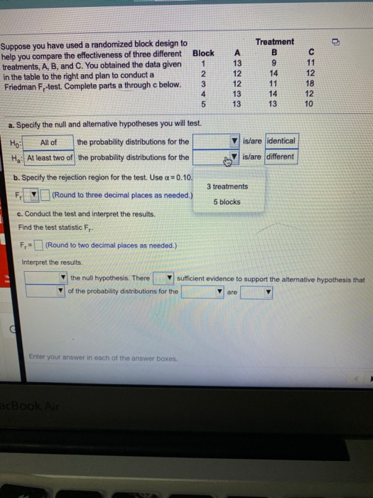 Solved Suppose you have used a randomized block design to | Chegg.com