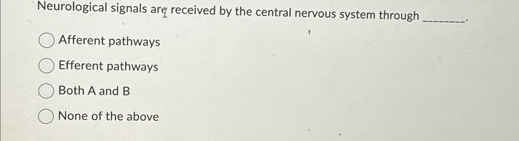 Solved Neurological signals arece received by the central | Chegg.com