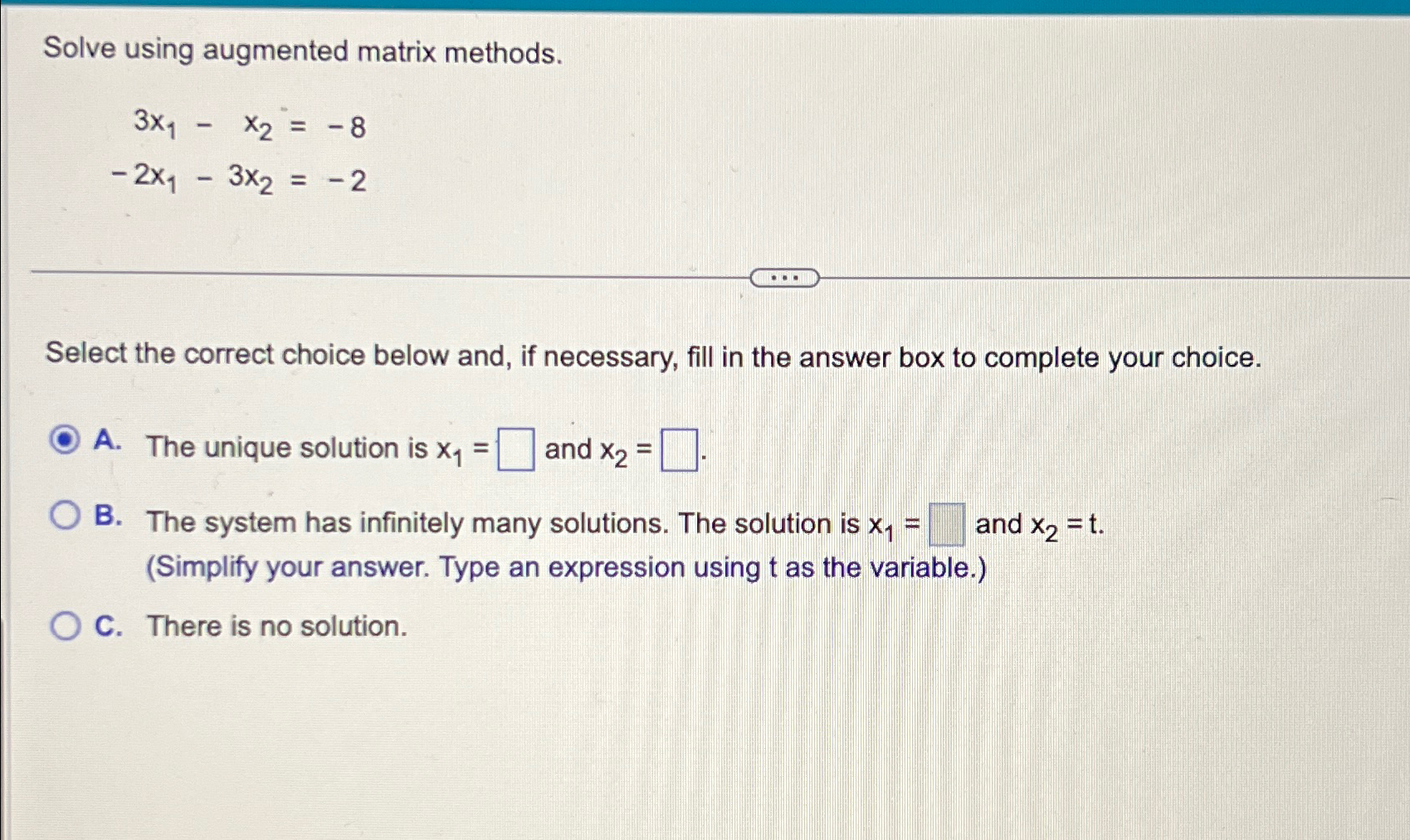 Solved Solve Using Augmented Matrix