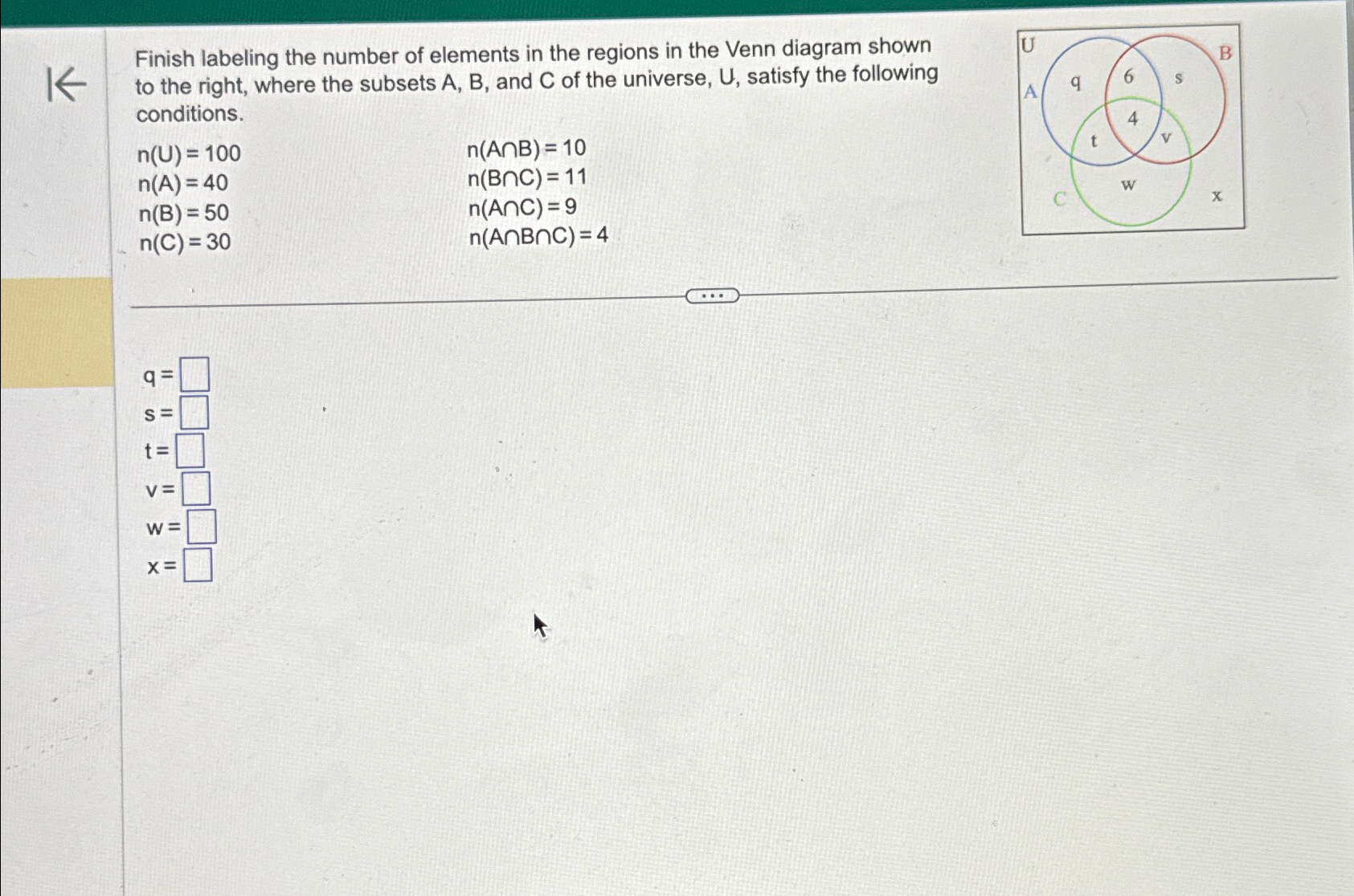 Solved Finish labeling the number of elements in the regions | Chegg.com