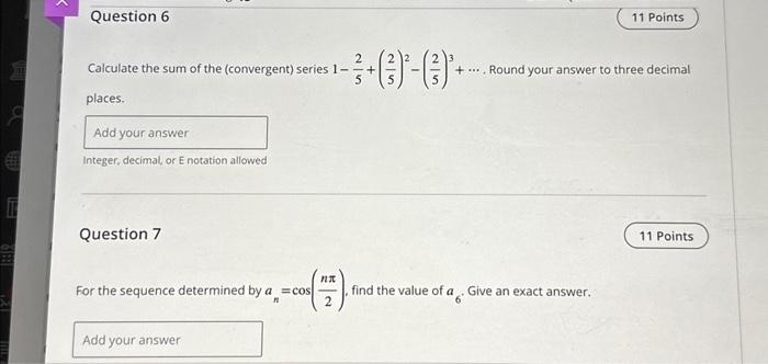 Solved Calculate the sum of the (convergent) series | Chegg.com