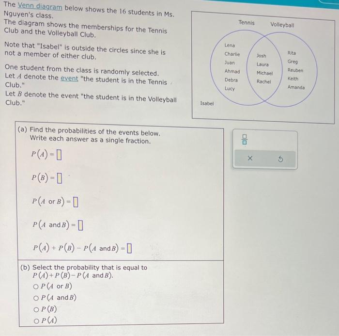 Solved The Venn diagram below shows the 16 students in Ms. | Chegg.com