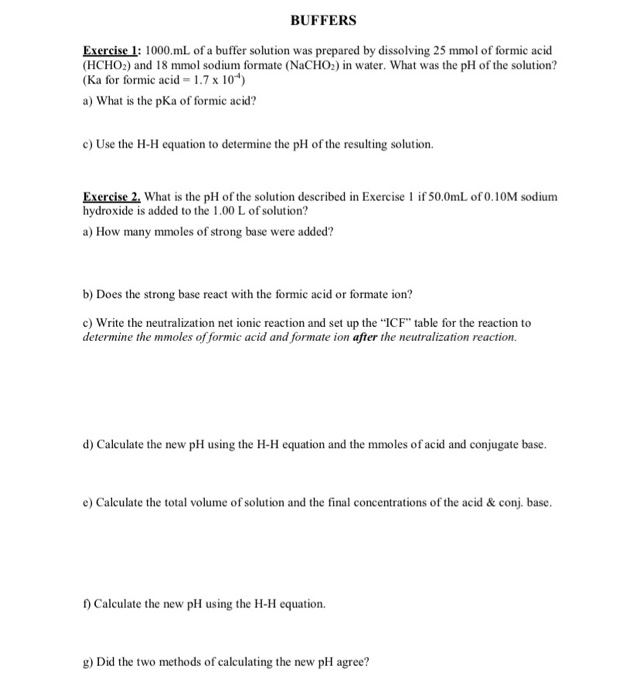 Solved BUFFERS Exercise 1: 1000.mL of a buffer solution was | Chegg.com