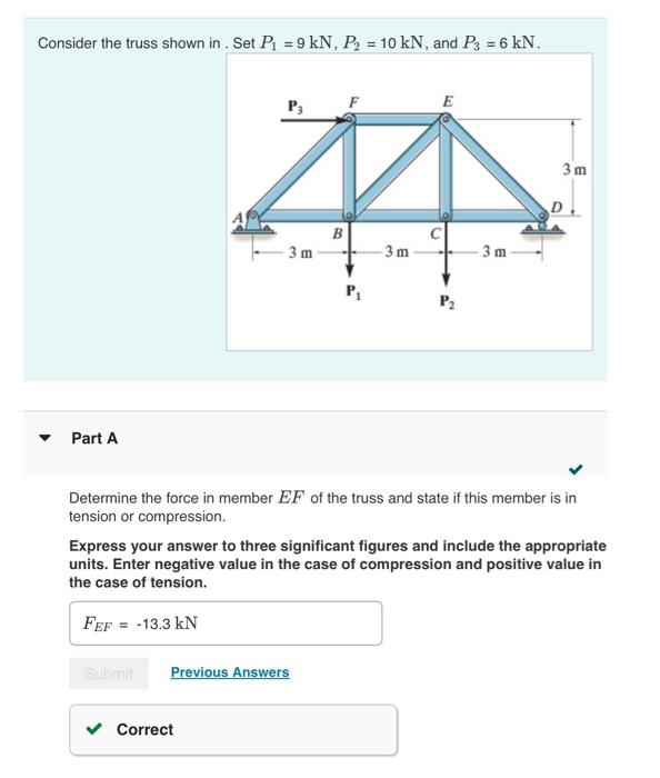 Solved Consider the truss shown in. Set P1=9kN,P2=10kN, and | Chegg.com