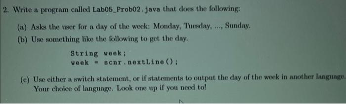 Solved Write a program called Lab05_Prob02.java that does | Chegg.com