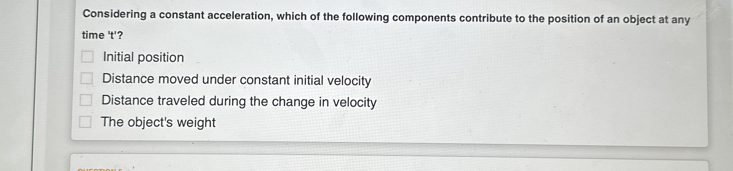 Solved Considering a constant acceleration, which of the | Chegg.com