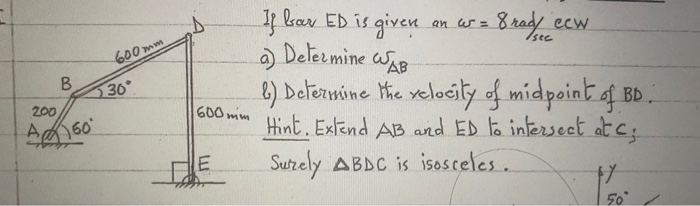 Solved 600 mm B 30 200 / 1600 mm If bar ED is given an w= 8 | Chegg.com