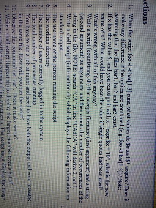 Solved ctions 1. When the script foo -1 -t bar[1-3] runs, | Chegg.com