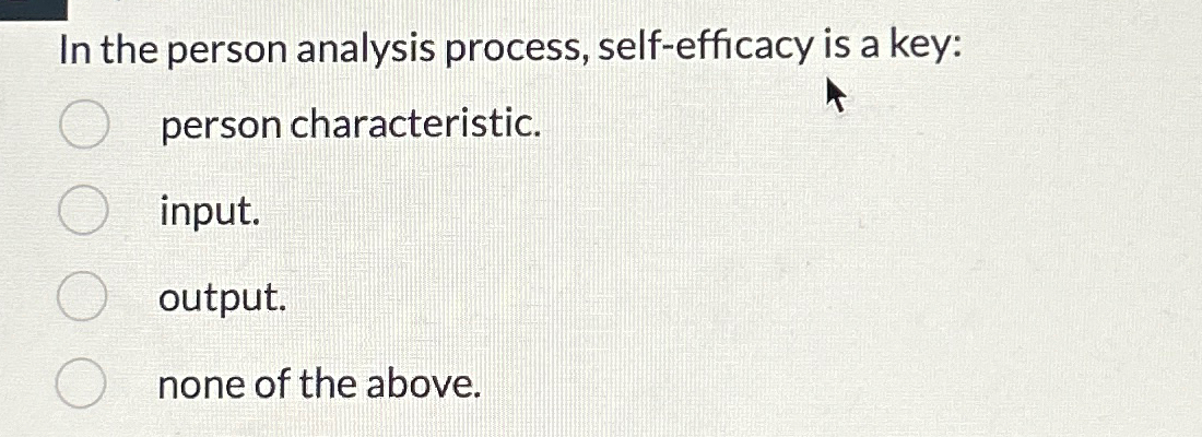Solved In the person analysis process, self-efficacy is a | Chegg.com