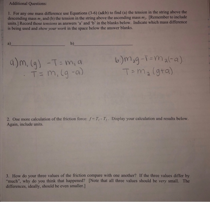 Additional Questions: 1. For any one mass difference | Chegg.com