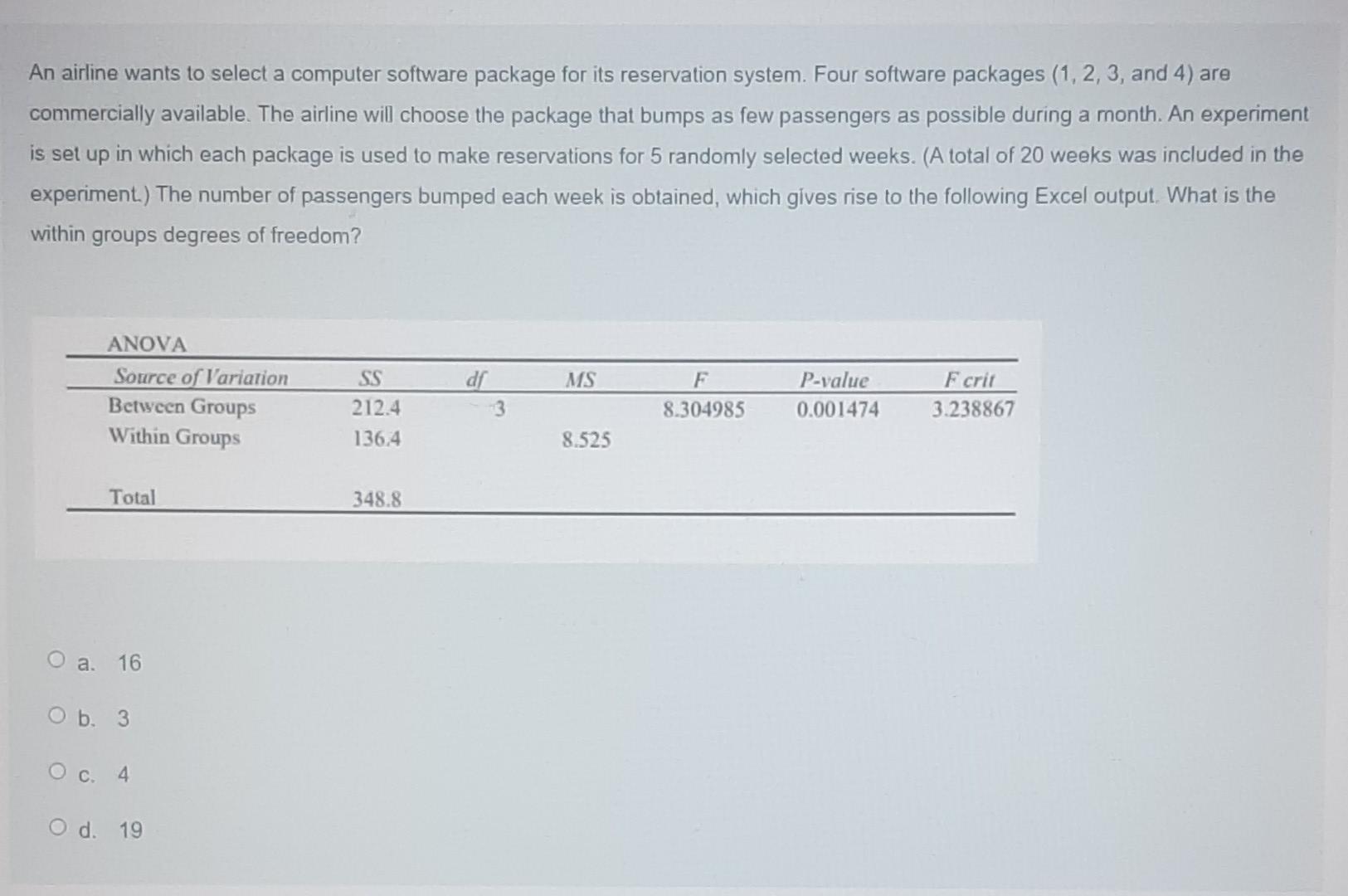 Solved An Airline Wants To Select A Computer Software 