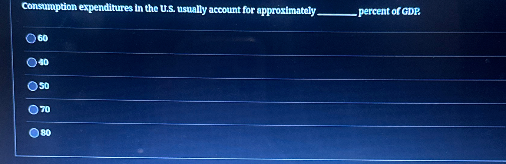 Solved Consumption expenditures in the U.S. ﻿usually account | Chegg.com