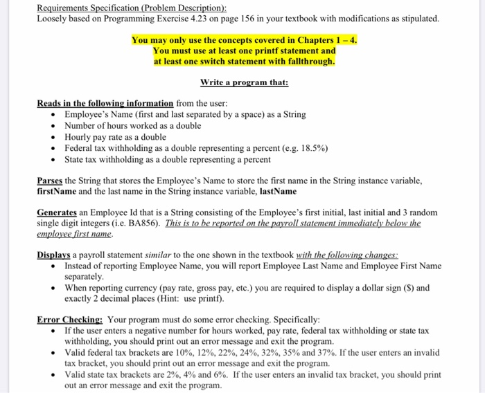 Solved Requirements Specification (Problem Description: | Chegg.com