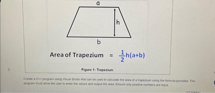 Solved a b Area of Trapezium Figure 1- Trapezium h h(a+b) | Chegg.com