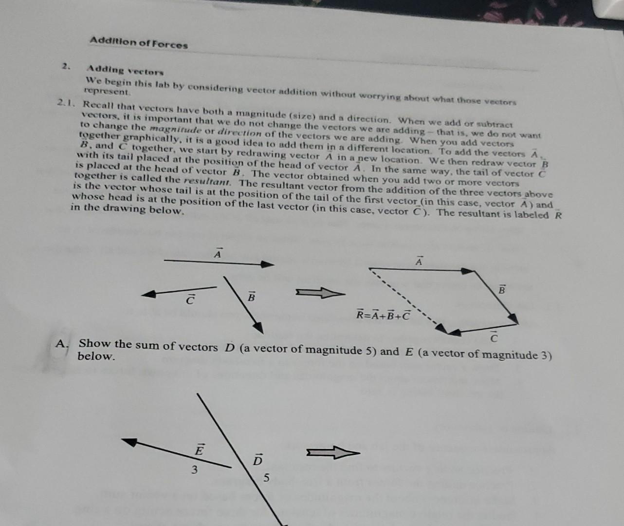 Solved 2. Adding vectors We begin this lab by considering | Chegg.com
