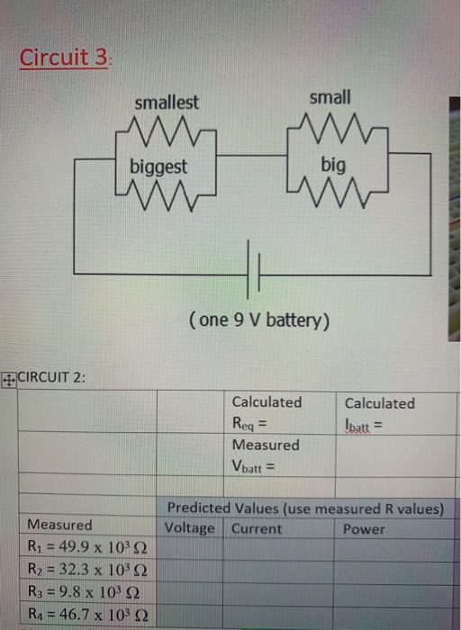 Solved Circuit 2 smallest M. big biggest small M. (one 9V | Chegg.com
