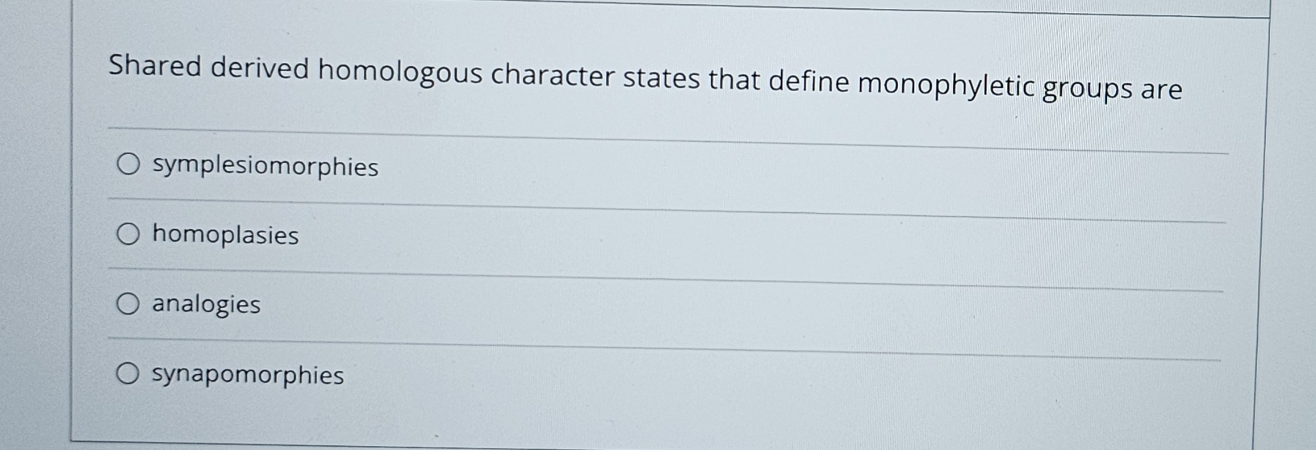 Solved Shared derived homologous character states that | Chegg.com