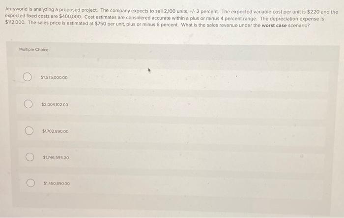 Solved Jerryworld is analyzing a proposed project. The | Chegg.com