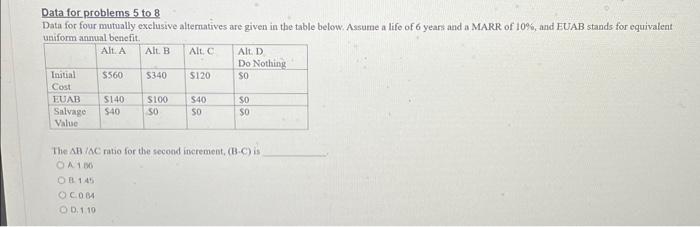 Solved Data for problems 5 to 8 Data for four mutually | Chegg.com