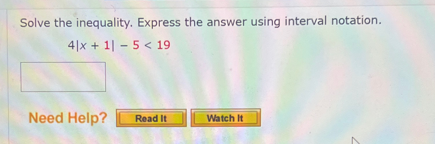 Solved Solve the inequality. Express the answer using | Chegg.com