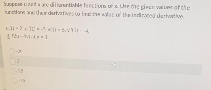 Solved Suppose u and v are differentiable functions of x. | Chegg.com