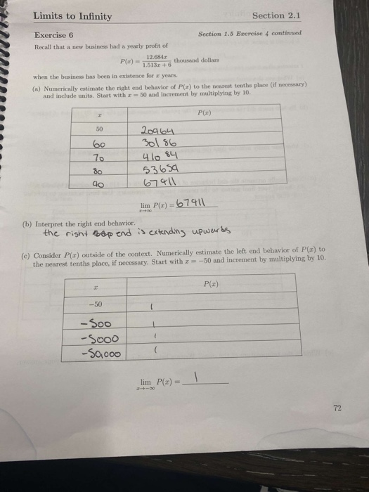 Solved Limits to Infinity Section 2.1 Exercise 6 Section 1.5 | Chegg.com