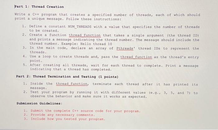 Solved Part 1: Thread Creation Write a Ct+ program that | Chegg.com