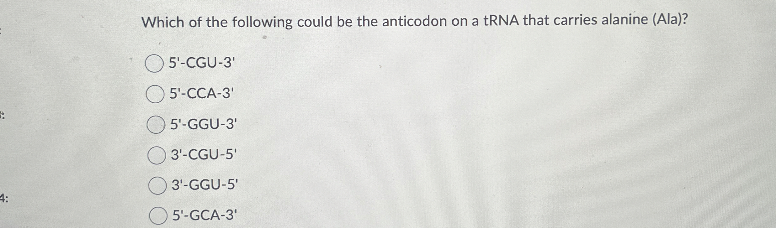Solved Which of the following could be the anticodon on a | Chegg.com