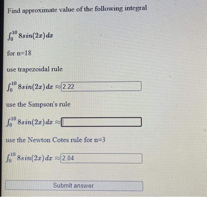 Find approximate value of the following integral | Chegg.com