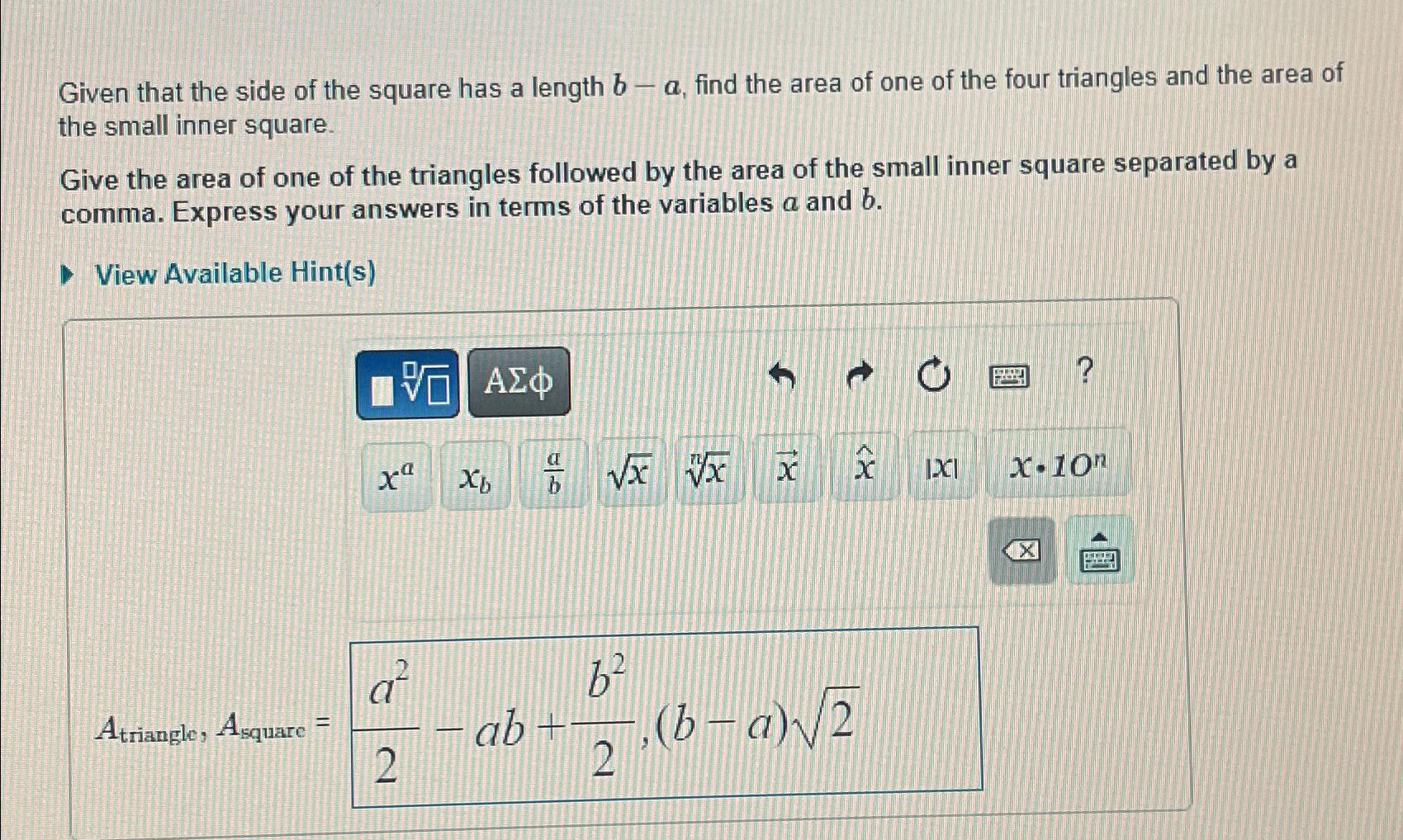Solved Given that the side of the square has a length b-a, | Chegg.com