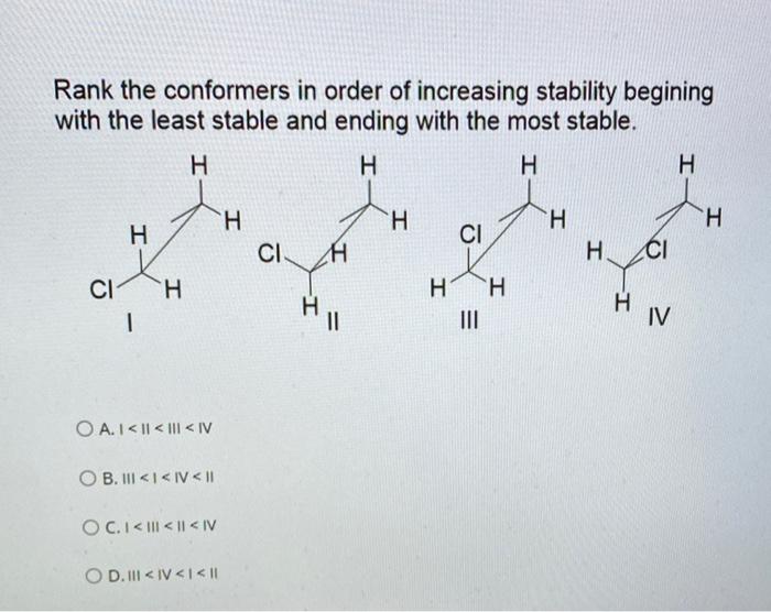 Solved Rank the conformers in order of increasing stability | Chegg.com