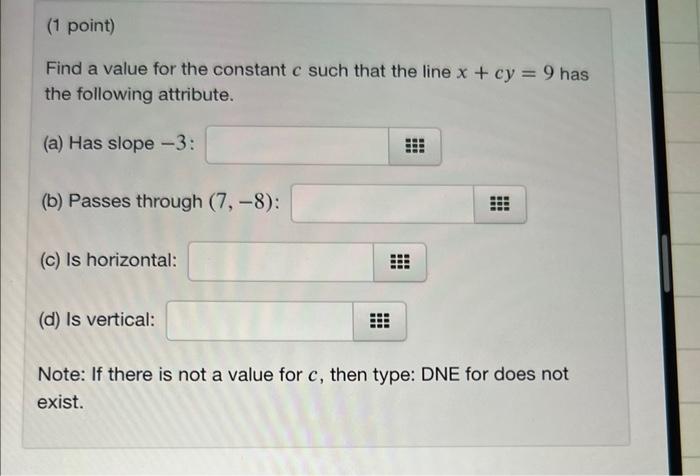 Solved Find a value for the constant c such that the line | Chegg.com