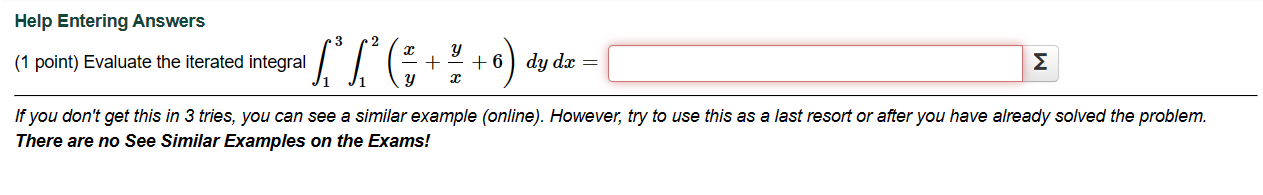 Solved Help Entering Answers(1 ﻿point) ﻿Evaluate the | Chegg.com