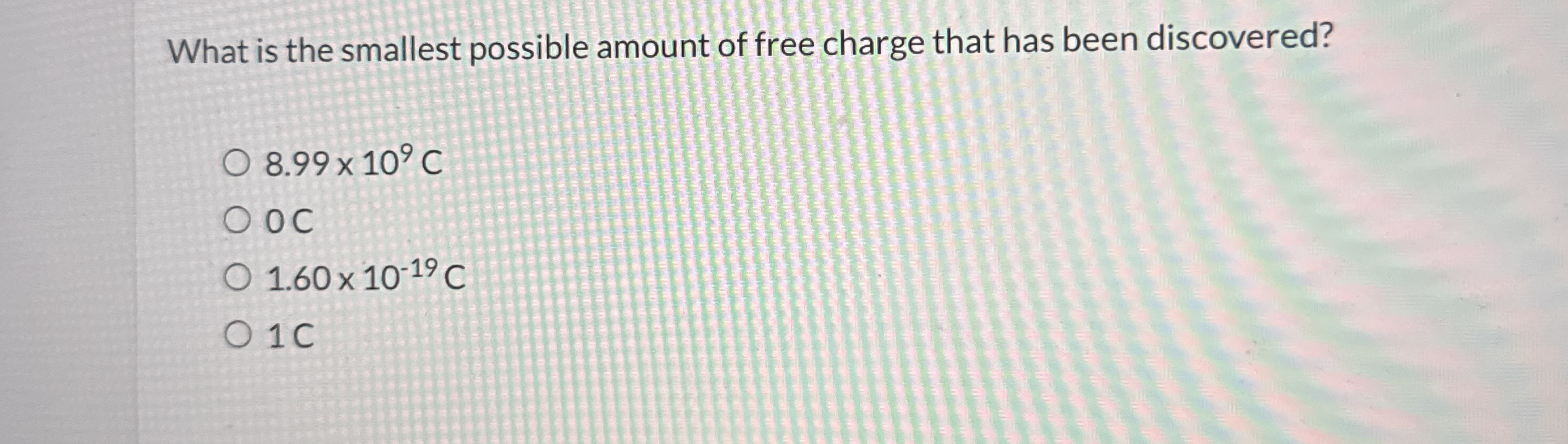 Solved What is the smallest possible amount of free charge | Chegg.com