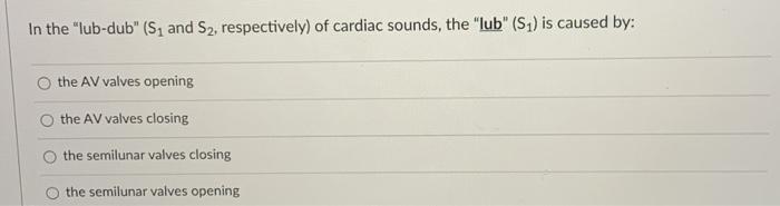 Solved In the "lub-dub" (S1 and S2, respectively) of cardiac | Chegg.com
