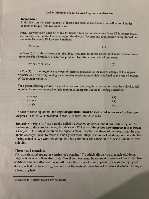 Solved Lab 9: Moment of Inertia and Angular Acceleration | Chegg.com