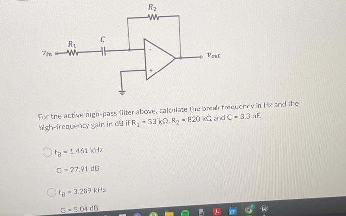 Solved For the active high-pass filter above, calculate the | Chegg.com