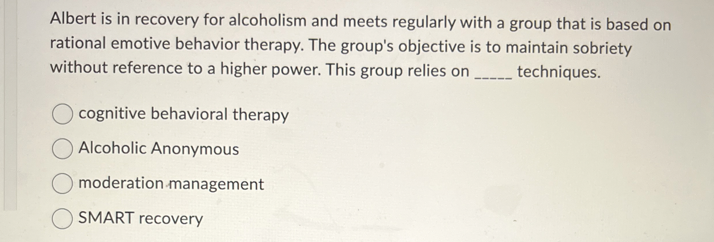Solved Albert is in recovery for alcoholism and meets | Chegg.com