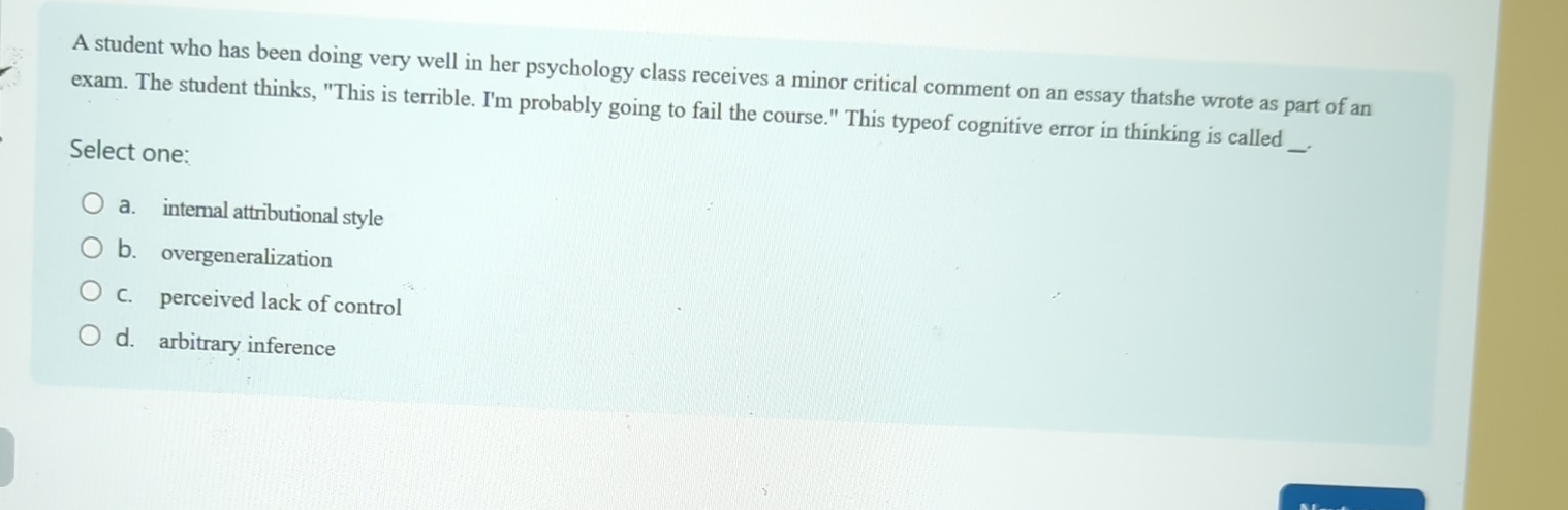 Solved A student who has been doing very well in her | Chegg.com