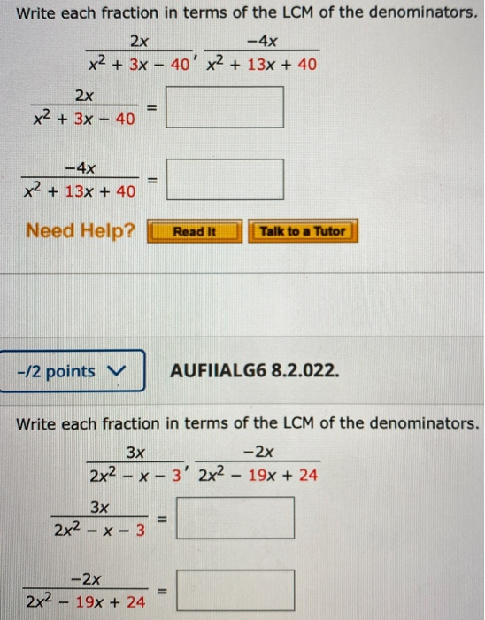 Solved Write each fraction in terms of the LCM of the | Chegg.com