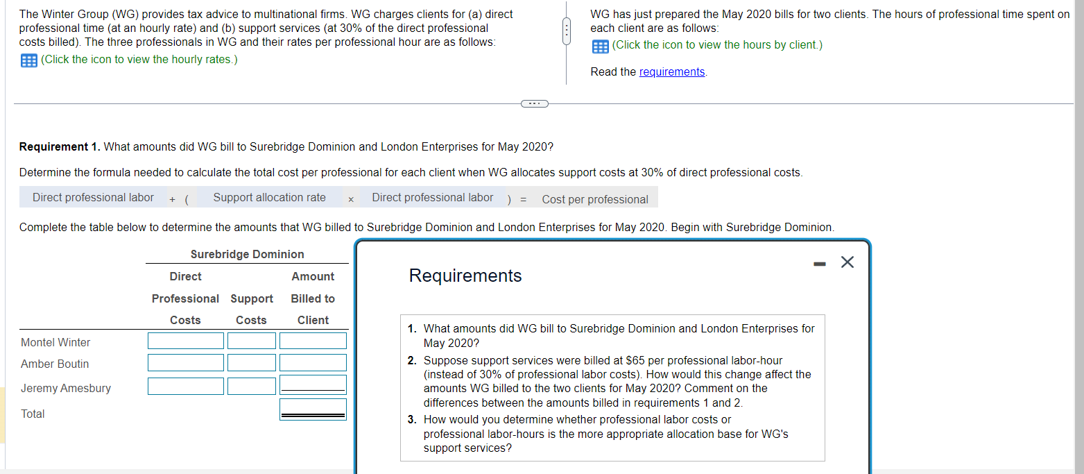 Solved Requirement 1. ﻿What amounts did WG bill to | Chegg.com