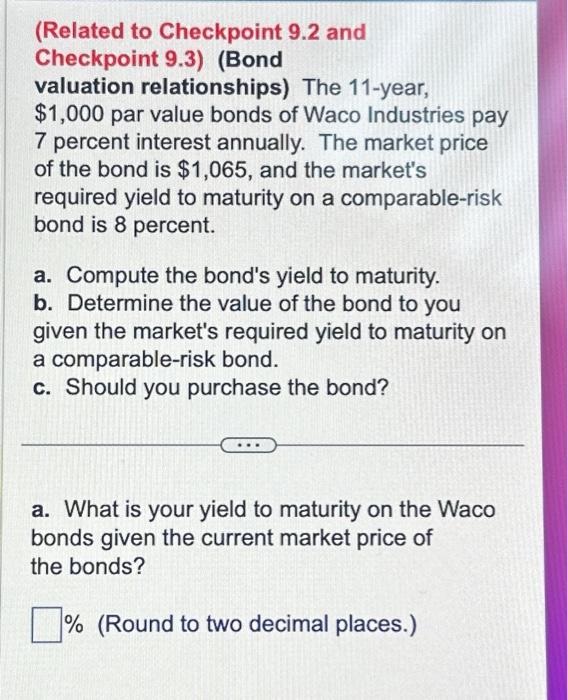 Solved (Related to Checkpoint 9.2 and Checkpoint 9.3) (Bond | Chegg.com
